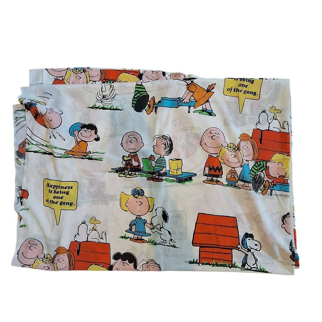 Peanuts Flat Sheet Twin Schulz Charlie Brown Snoopy Vintage White ...