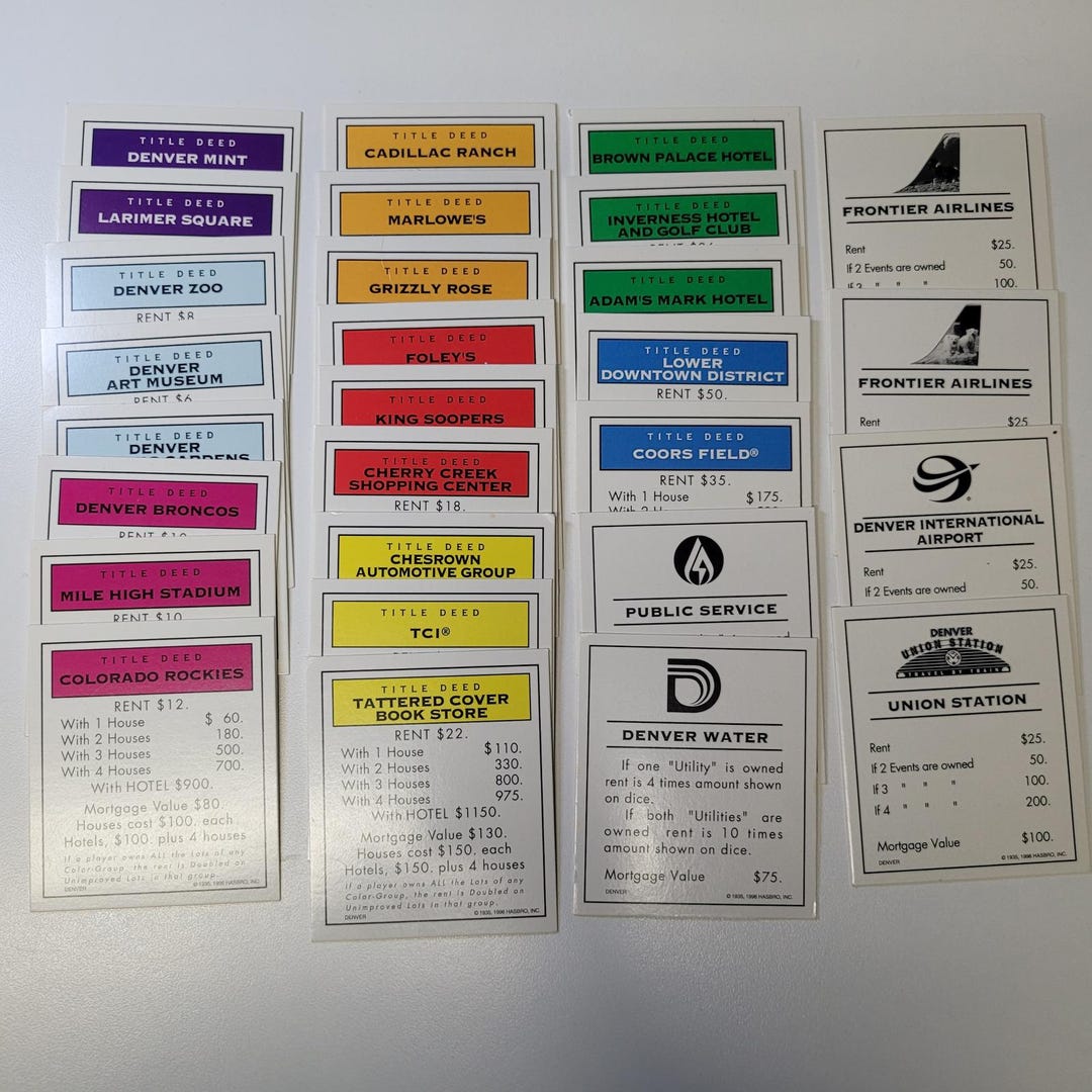 Monopoly Denver Colorado Edition Title Deed Card Set Complete ...