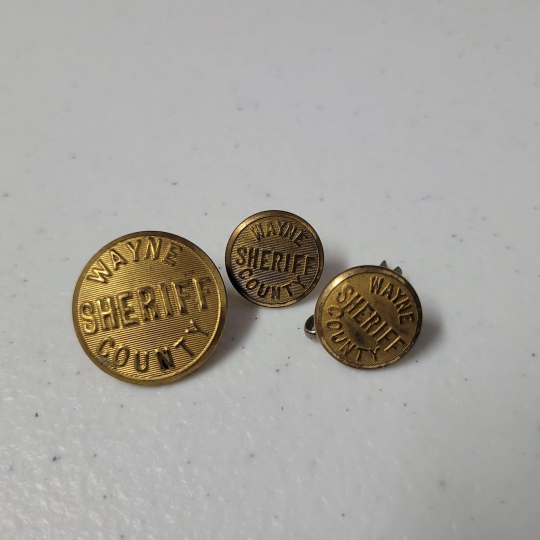 Vintage Wayne County Sheriff Brass Buttons Set 3 Collectible Law ...