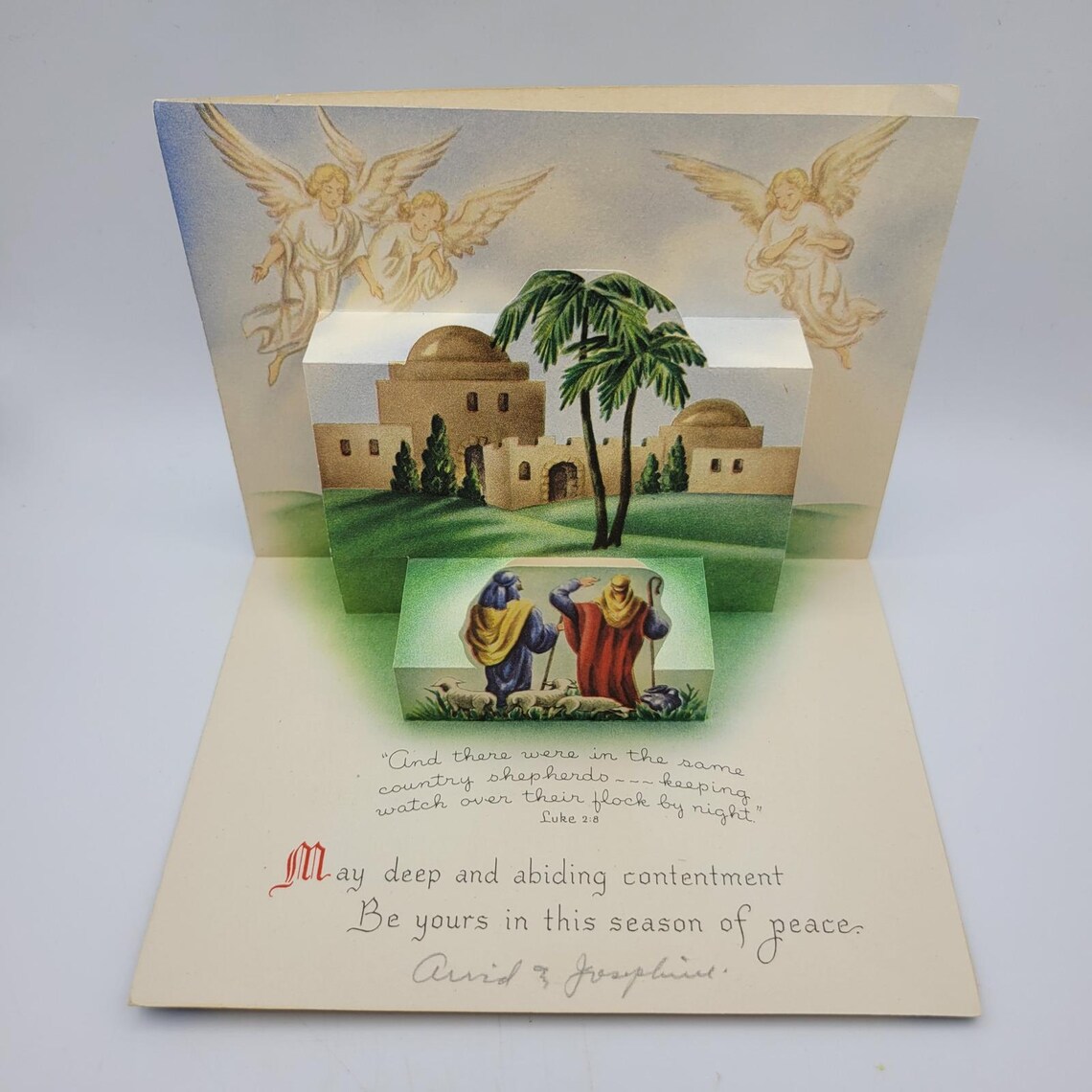 Vintage Sunshine Line Christmas Card Pop up Nativity Shepherds Angels ...