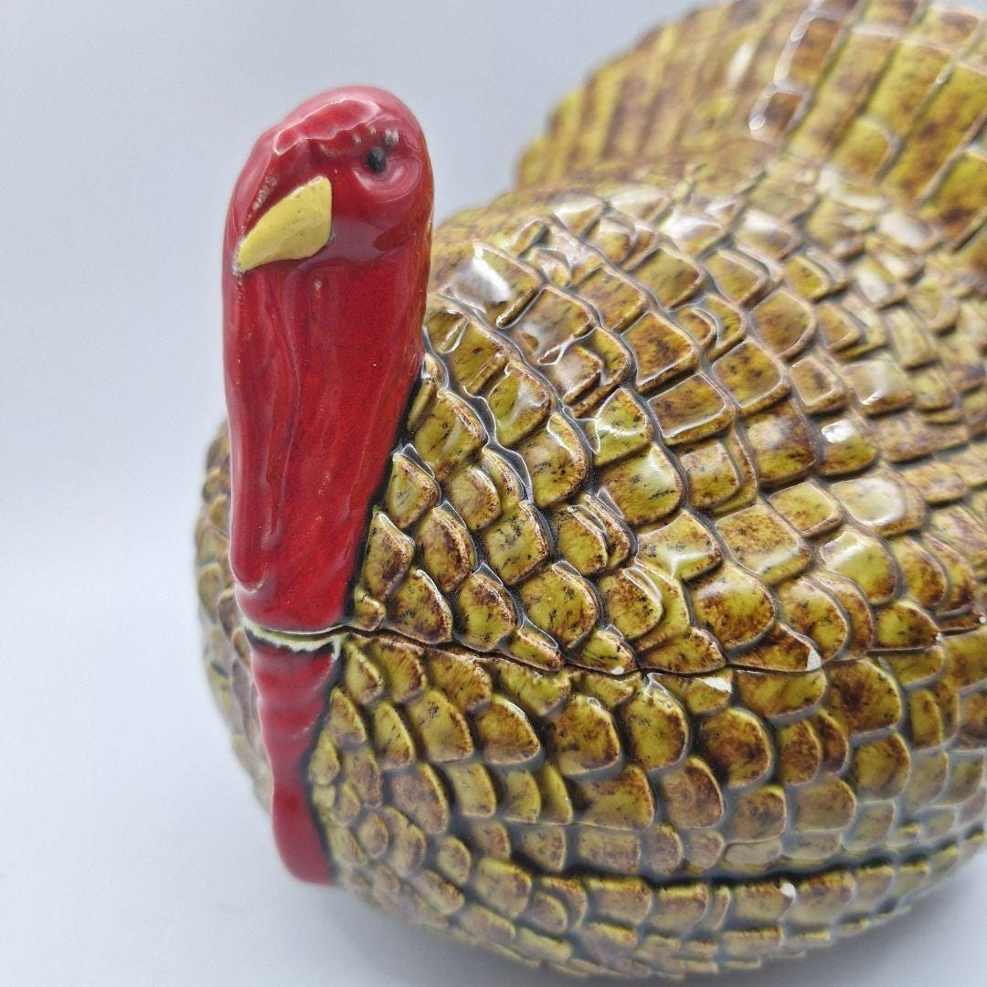 Turkey Thanksgiving Candy Dish Lid Gobble Ceramic Feathers Fan Tail ...