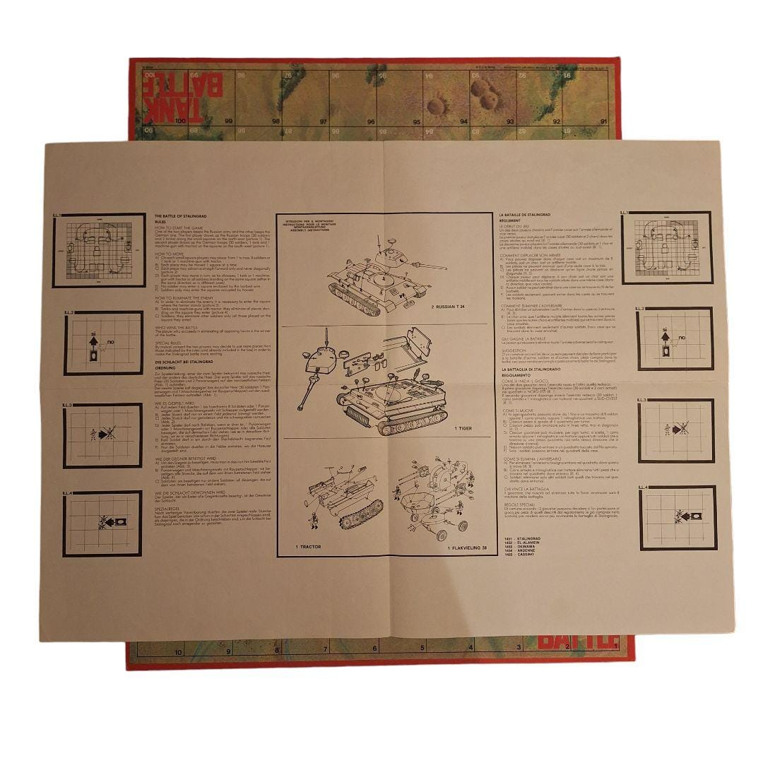 Milton Bradley Battle Tank Board Army Strategy Paper Grid 1975 Large ...