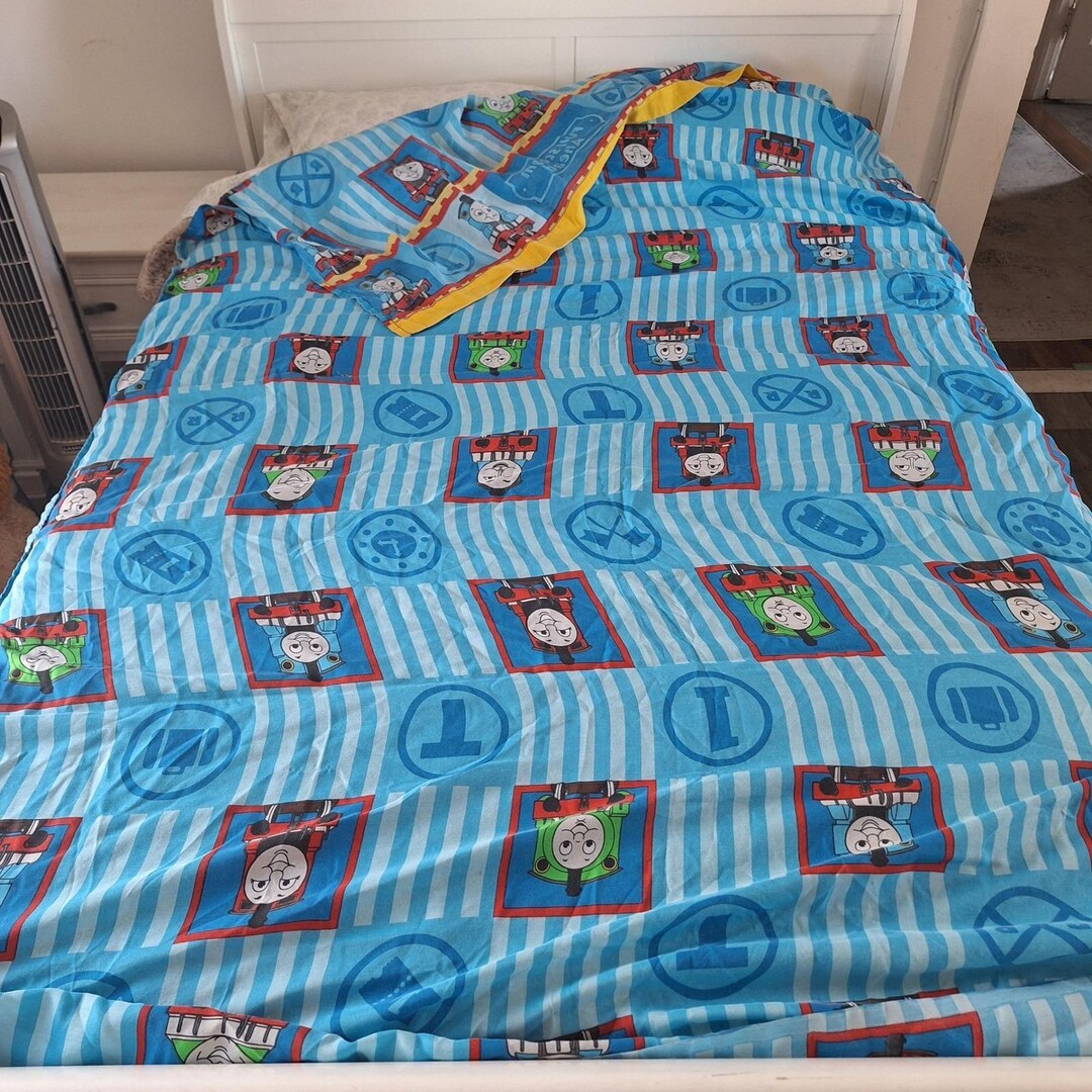 Thomas the Tank Engine Twin Size Flat Sheet Blue Train Full Steam Ahead ...