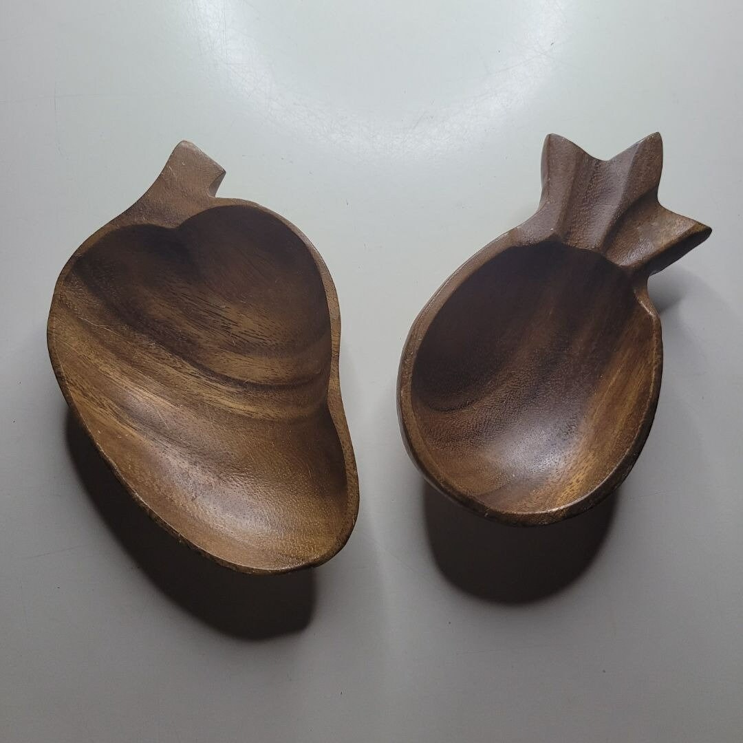 Wooden Monkey Pod Bowls Trinket Dishes Small Pineapple Fruit Vintage ...