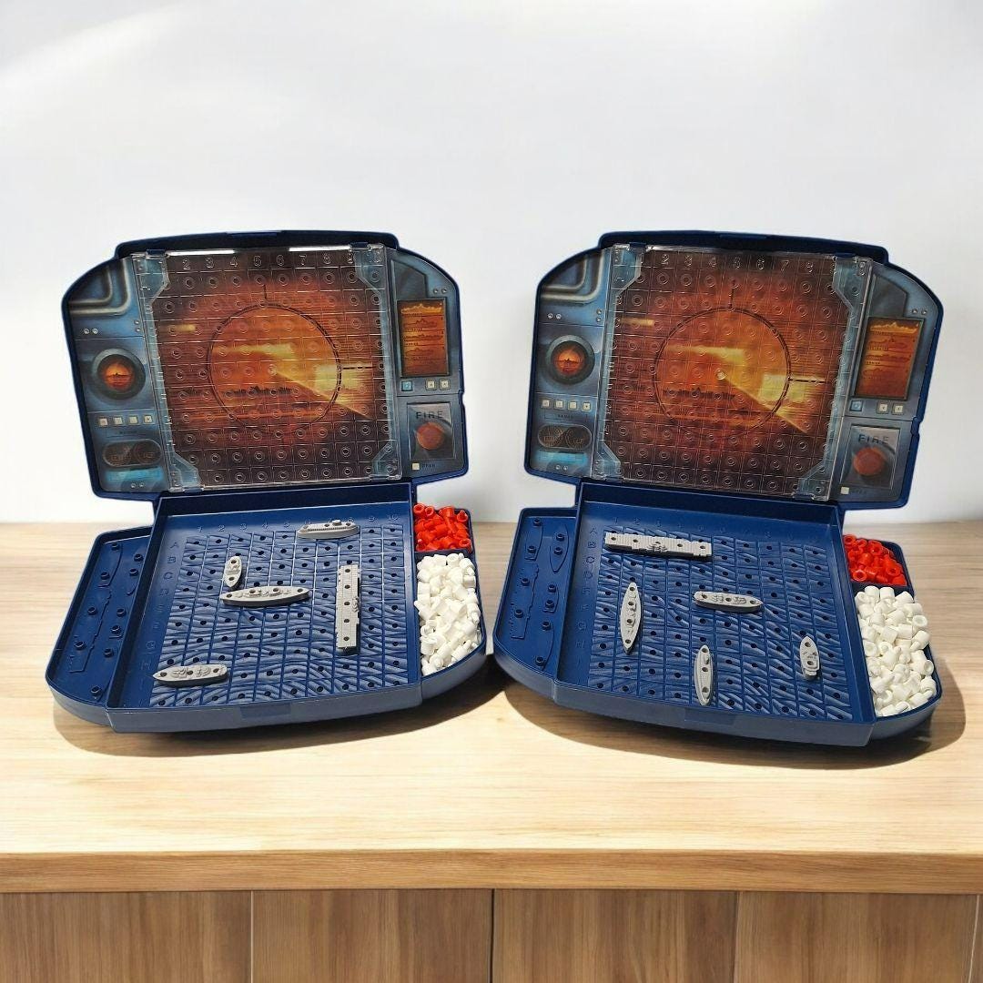 Battleship Combat Game Pieces Ship Cases Blue 2001 Vintage Pegs Carrier ...