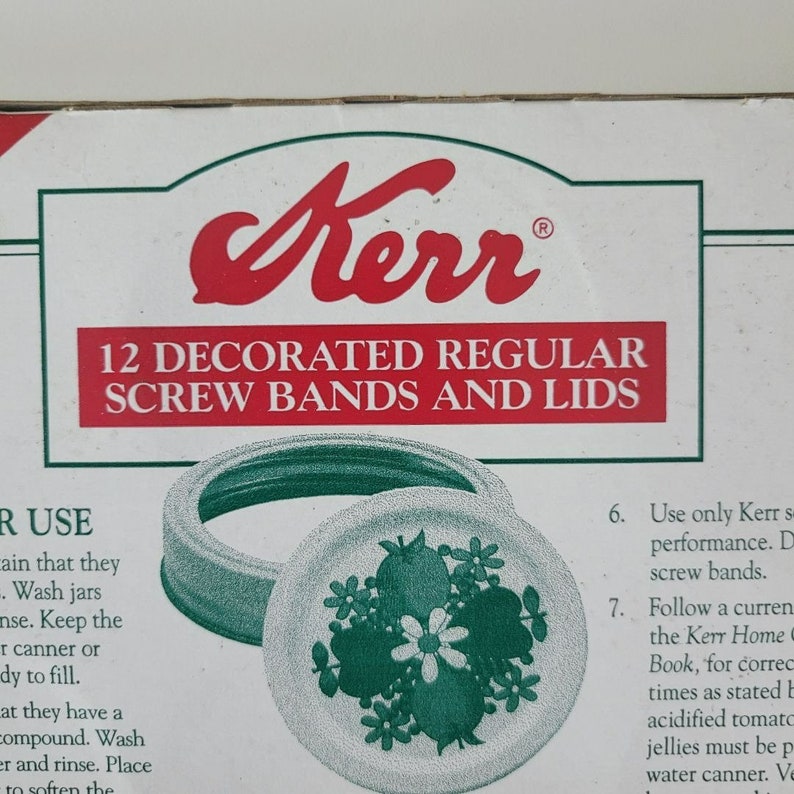 Kerr Canning Floral Fruit Lid Rong Set Decorated Vintage 90s Box ...