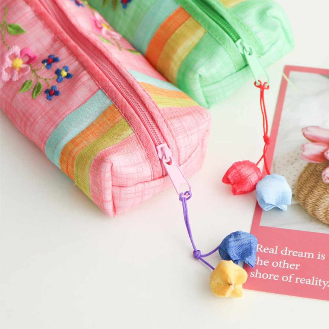 Korean Traditional Ramie(모시) Pencil Case With Flower Embroidery ...