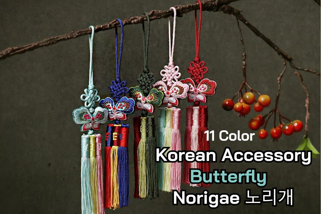 Korean Hanbok Accessory Cute Butterfly Tassel Norigae Craft Pendant ...