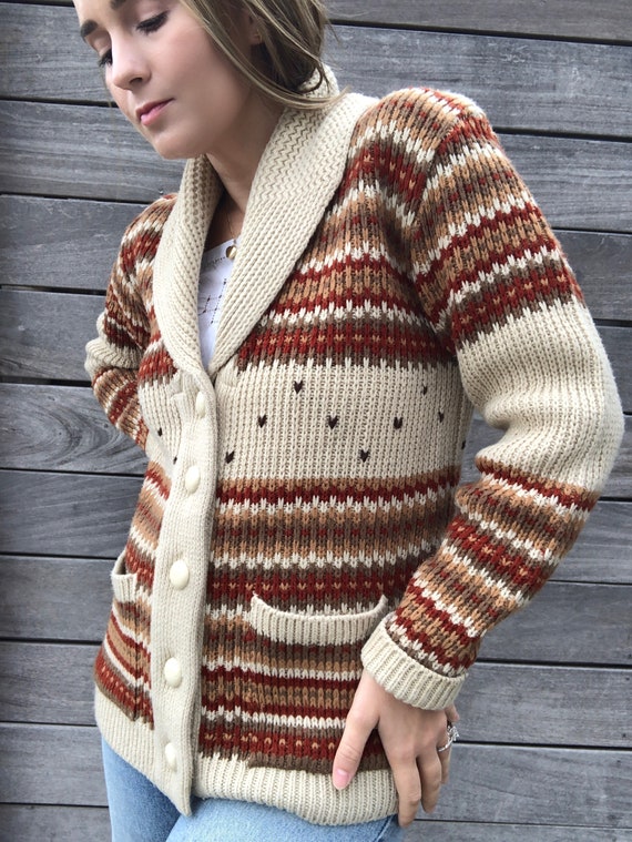 RARE Vintage 70s // Cardigan Novelty Sweater // Krist… - Gem
