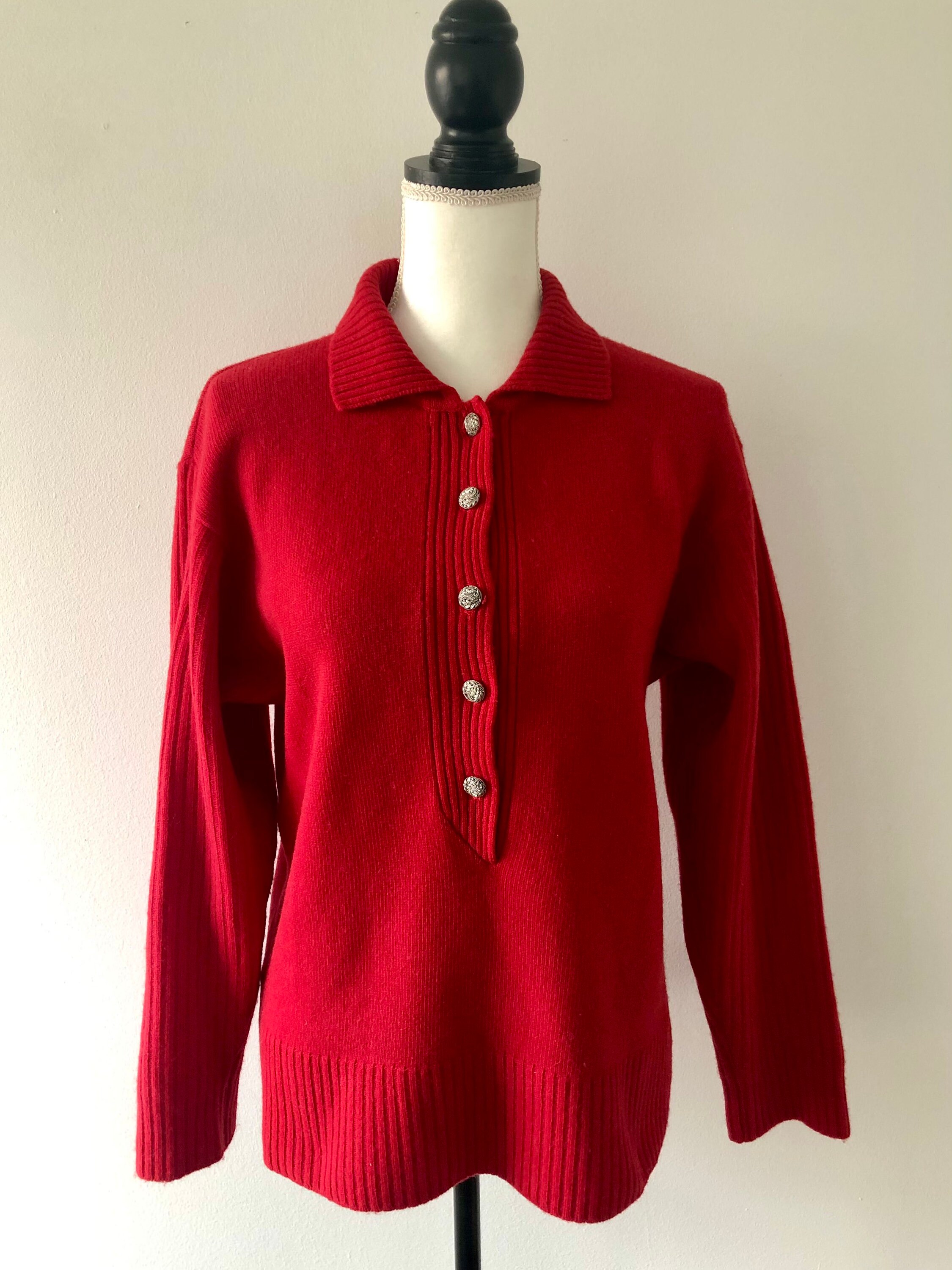 Vintage // Red Wool // Pullover Sweater // Detailed Silver - Etsy UK