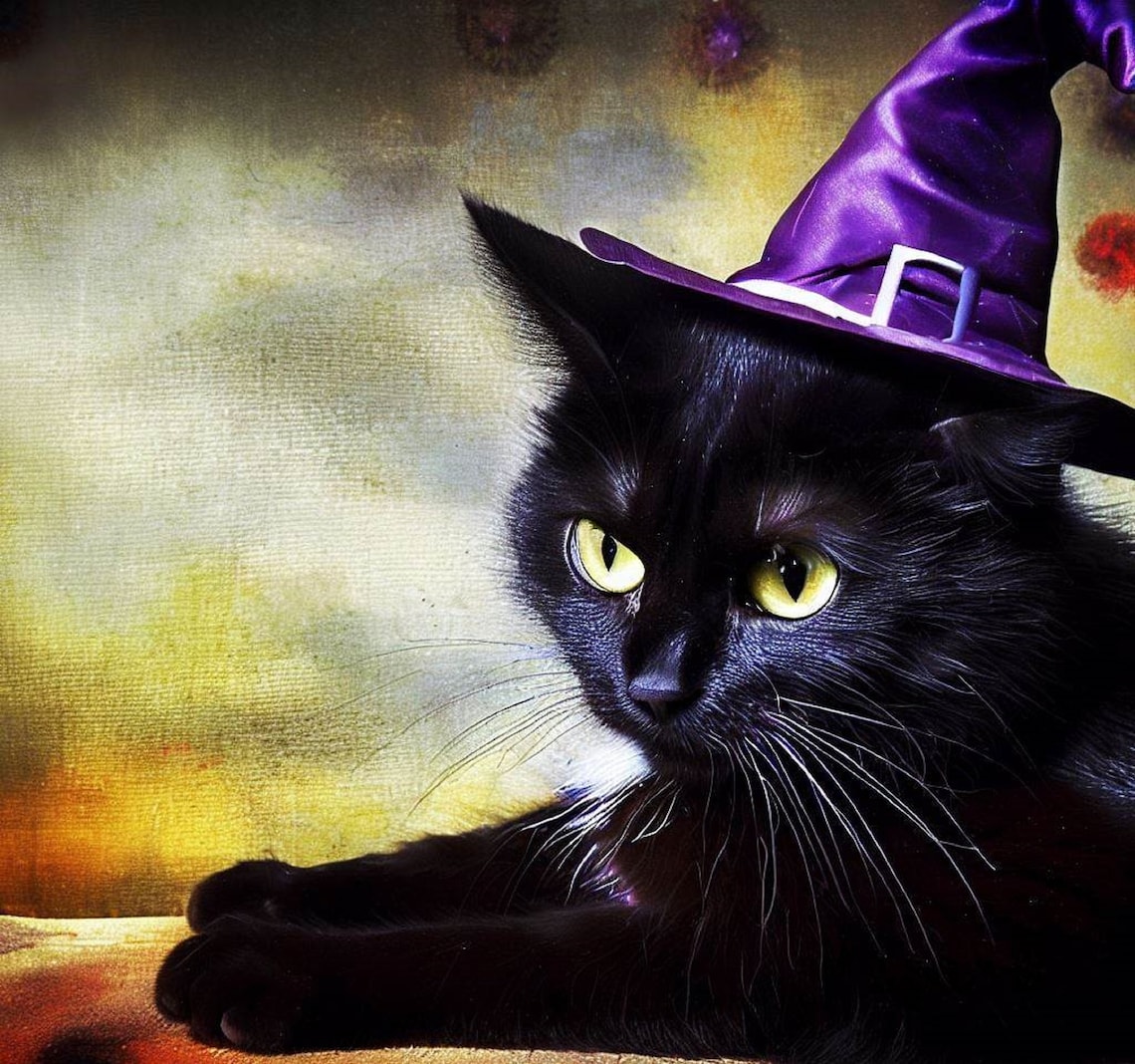 Black Cat Wearing Witch's Hat Cross Stitch Pattern, PDF Instant ...