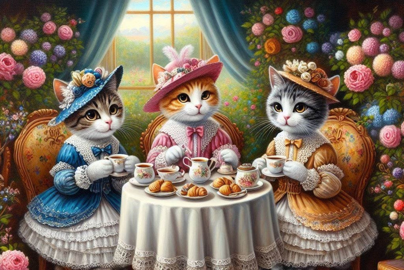 Cat Tea Party Cross Stitch Pattern, PDF Instant Download, Full Coverage ...