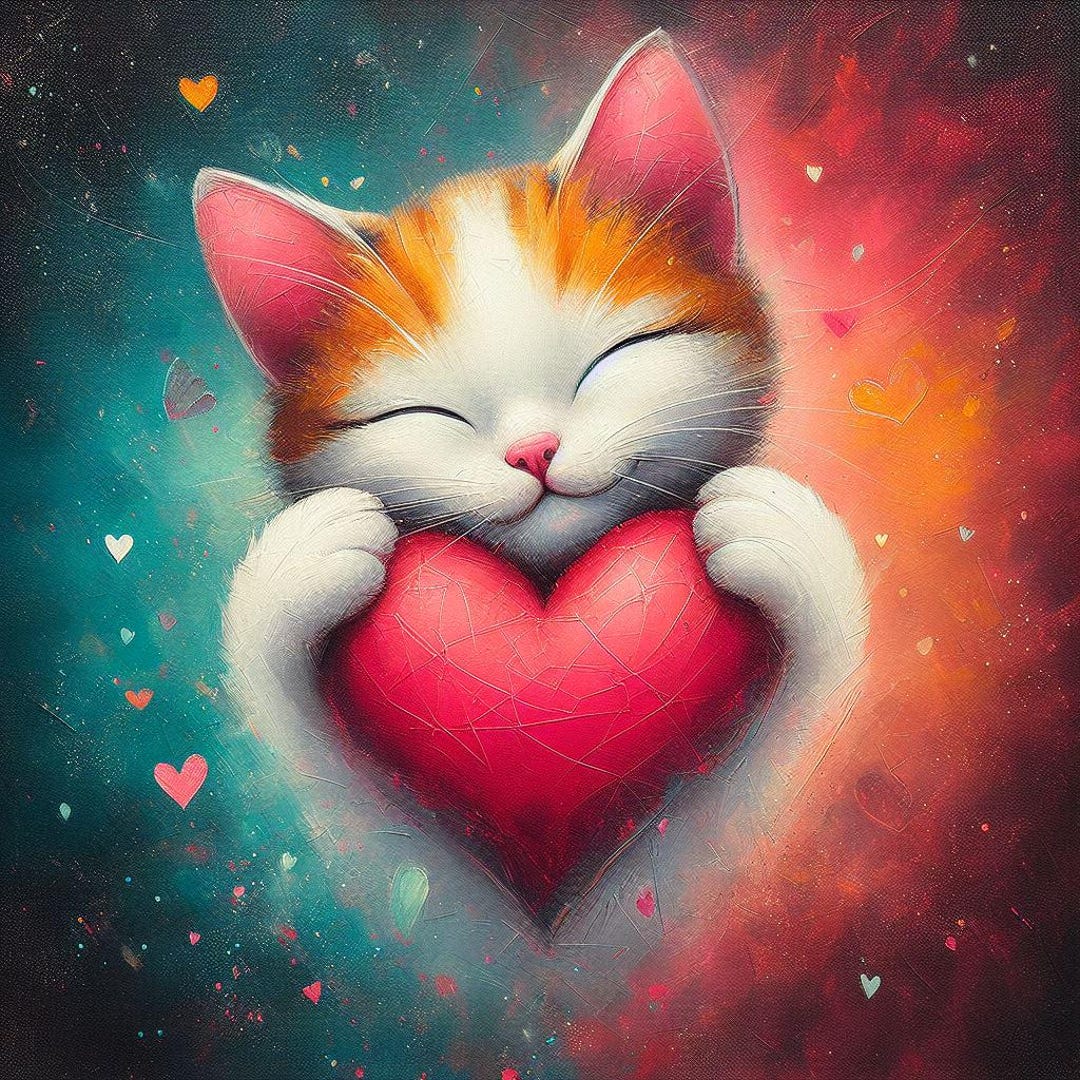 Cat Holding Heart Cross Stitch Pattern, PDF Instant Download, Full ...