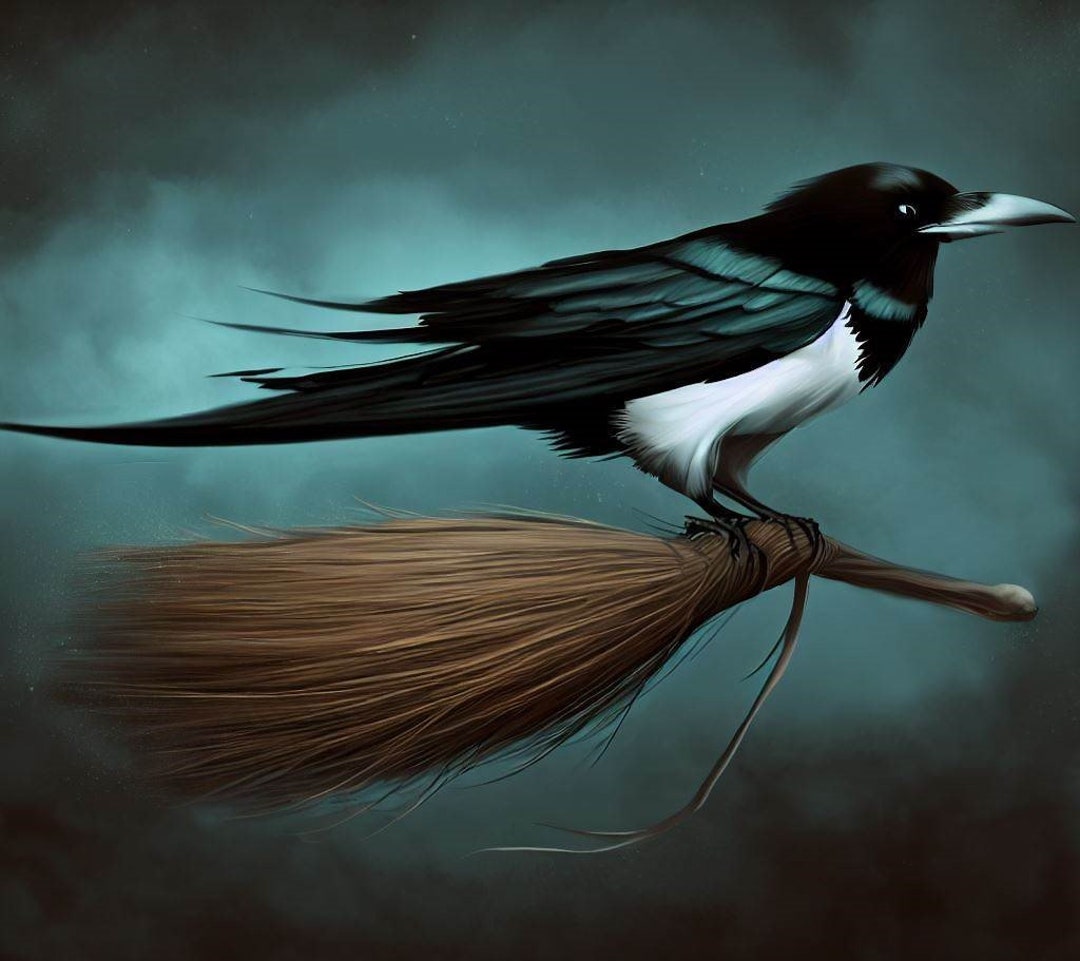 Magpie on Broomstick Cross Stitch Pattern, PDF Instant Download, Bird ...