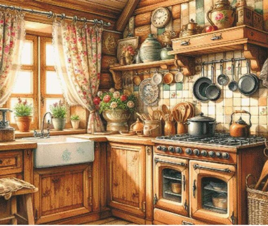 Rustic Country Kitchen Cross Stitch Pattern, PDF Instant Download, Full ...