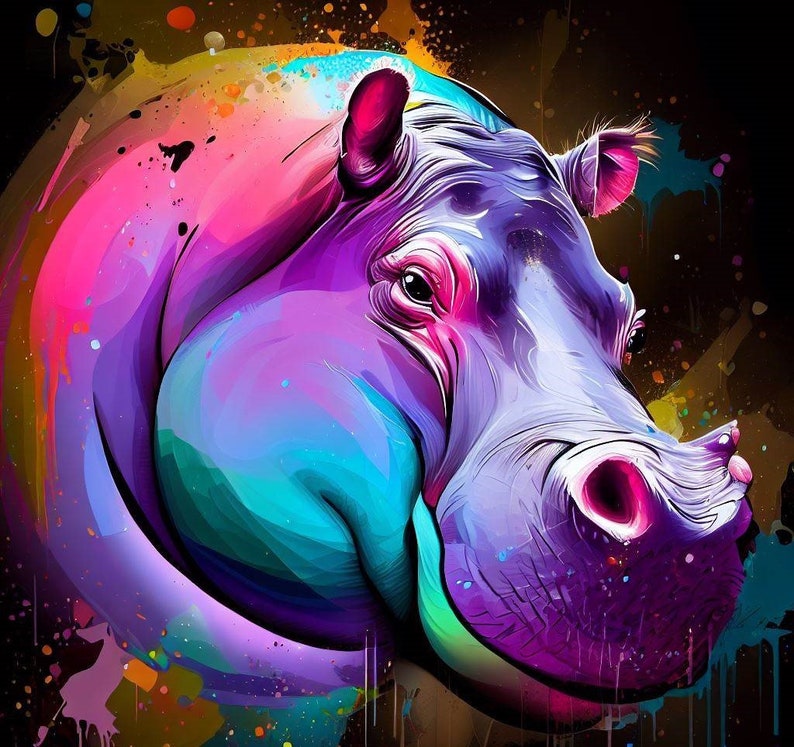 Hippo Cross Stitch Pattern, PDF Instant Download, Animal Modern Art Colourful X Stitch Pattern ...