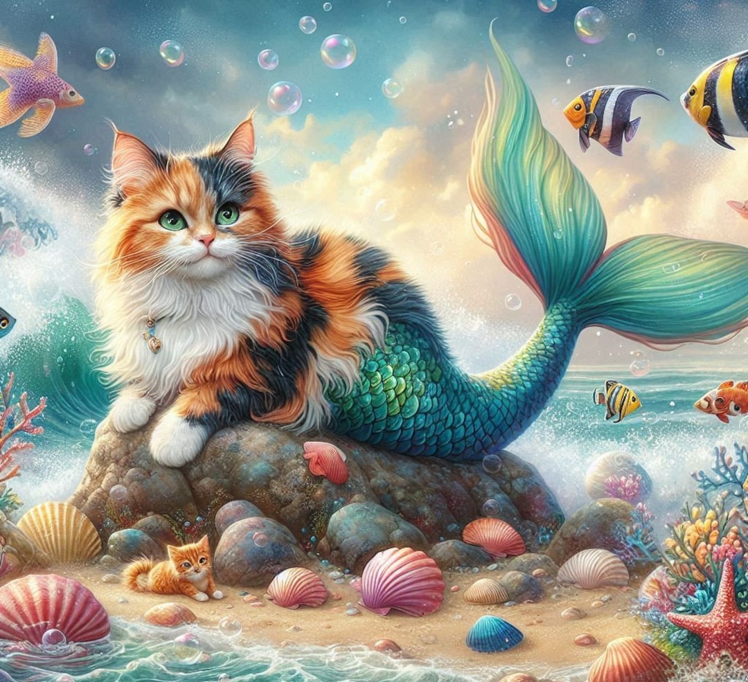 Mermaid Cat Cross Stitch Pattern, PDF Instant Download, Full Coverage ...