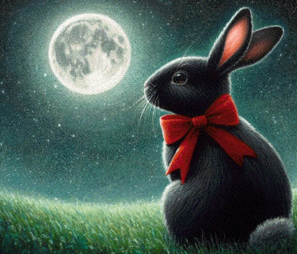 Black Rabbit Under Full Moon Cross Stitch Pattern, PDF Instant Download ...