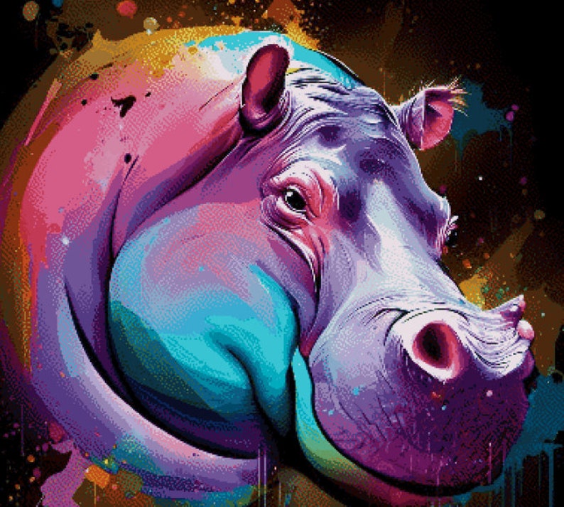 Hippo Cross Stitch Pattern, PDF Instant Download, Animal Modern Art ...