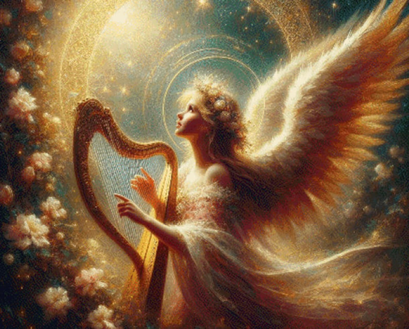 Angel Playing the Harp Cross Stitch Pattern, PDF Instant Download, Full ...