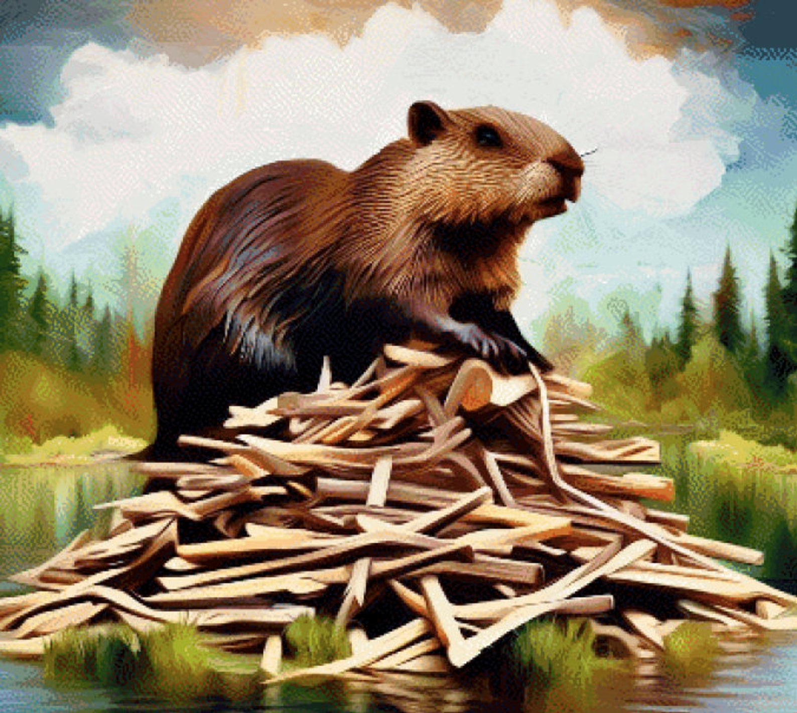 Beaver Making A Dam Cross Stitch Pattern, PDF Instant Download, Animal ...