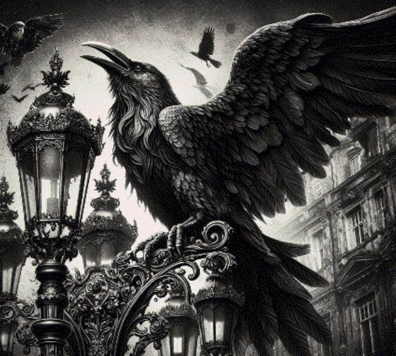 Gothic Raven on Lamp Post Cross Stitch Pattern, PDF Instant Download ...