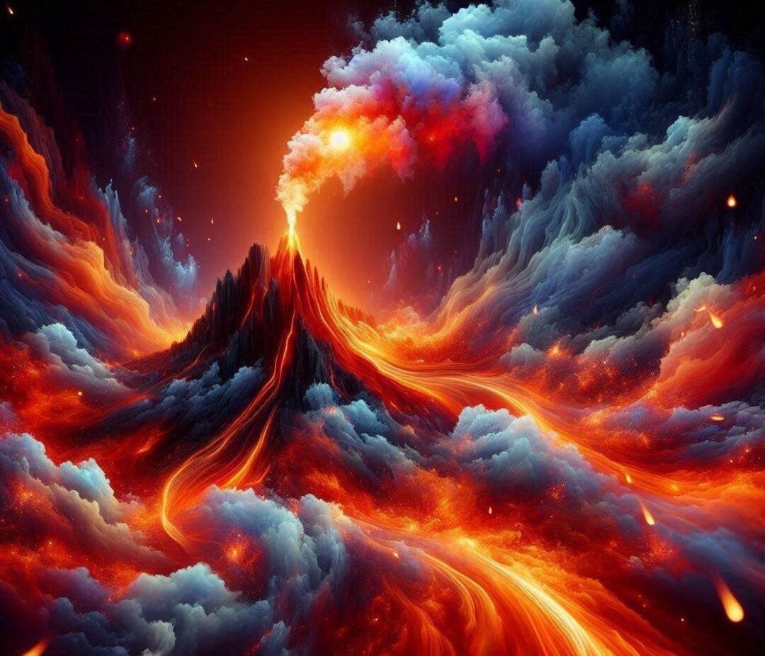 Volcano Cross Stitch Pattern, PDF Instant Download, Full Coverage, Fire ...