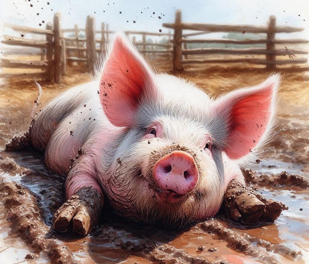 Pig Rolling in the Mud Cross Stitch Pattern, PDF Instant Download, Full ...