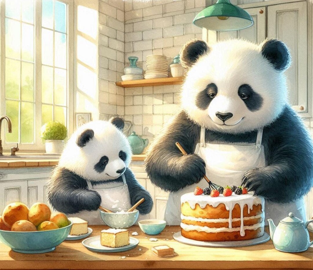 Panda Bear's Baking a Cake Cross Stitch Pattern, PDF Instant Download ...