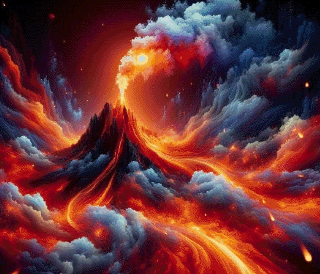 Volcano Cross Stitch Pattern, PDF Instant Download, Full Coverage, Fire ...
