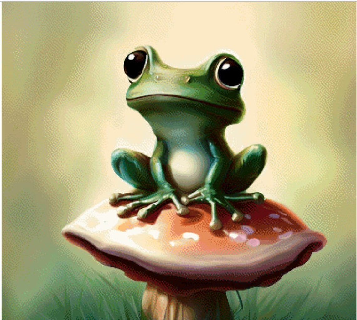 Frog Sitting on a Toadstool Cross Stitch Pattern, PDF Instant Download ...