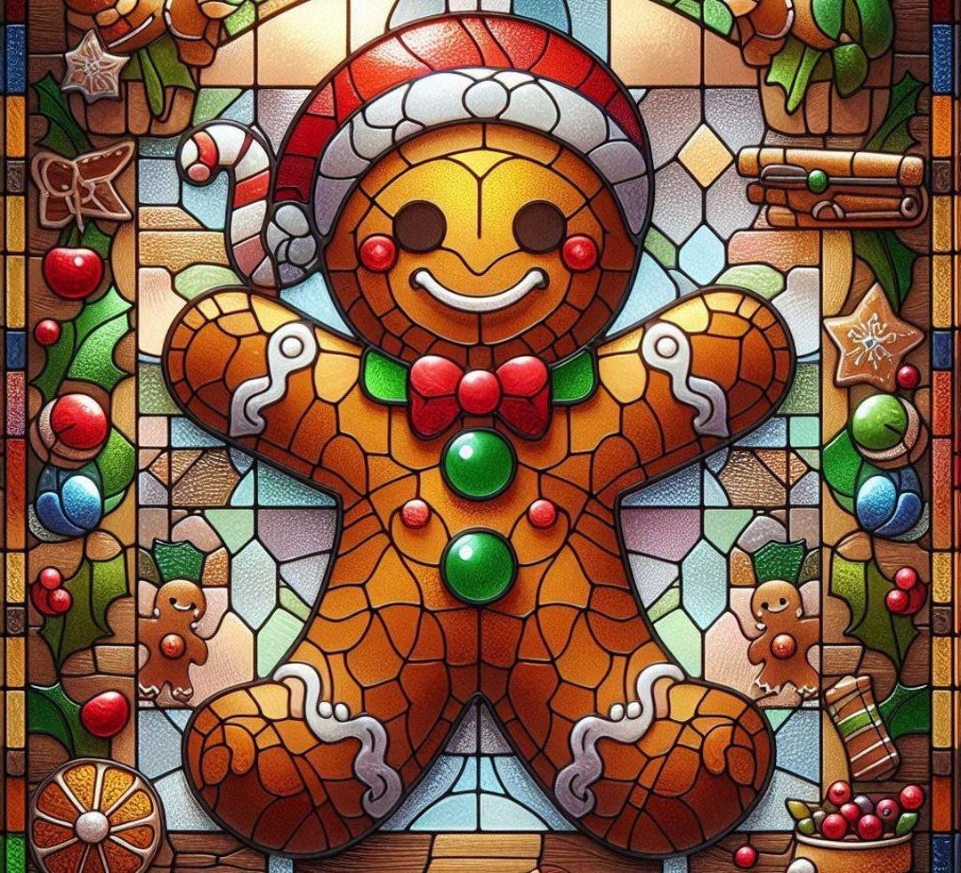Gingerbread Man Glass Stained Window Cross Stitch Pattern, PDF Instant ...