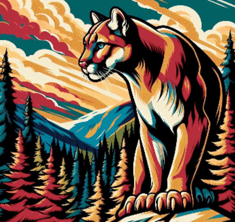 Cougar Art Cross Stitch Pattern, PDF Instant Download, Full Coverage ...