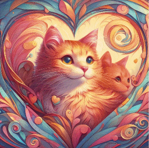 Love Heart Cat Cross Stitch Pattern, PDF Instant Download, Ginger Cat ...