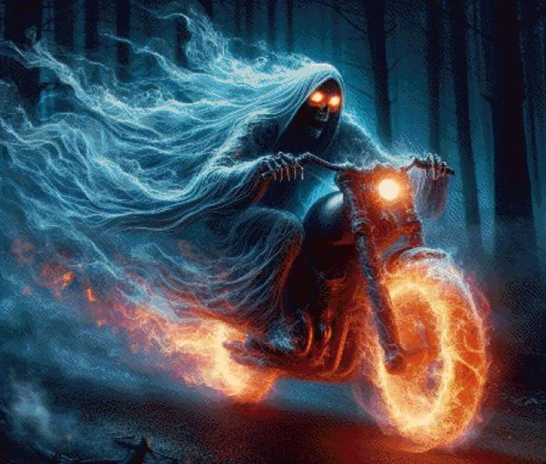 Ghost Motorbike Rider Cross Stitch Pattern, PDF Instant Download, Full ...