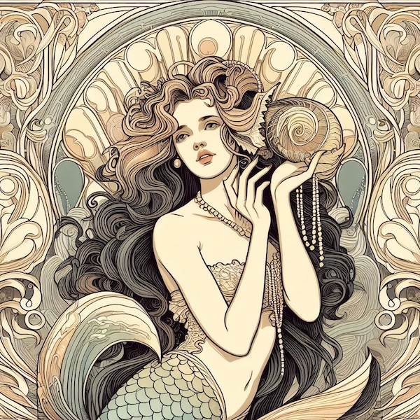 Modern Mermaid Art - Etsy