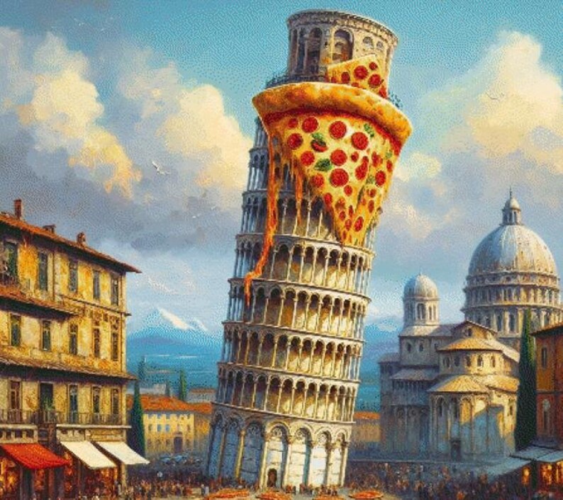 Leaning Tower of Pizza Cross Stitch Pattern, PDF Instant Download, Full ...