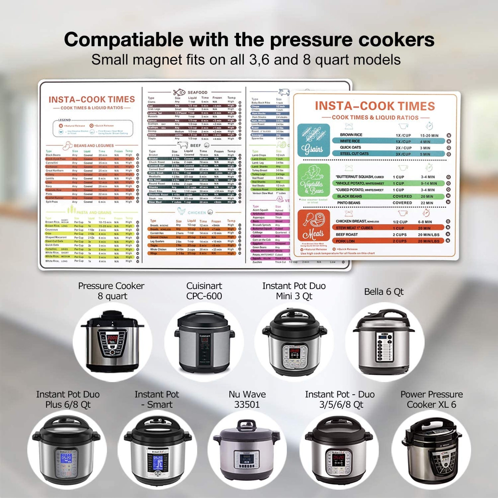 2 pack Instant Pot Cooking Times Chart Magnetic Cheat Sheat | Etsy