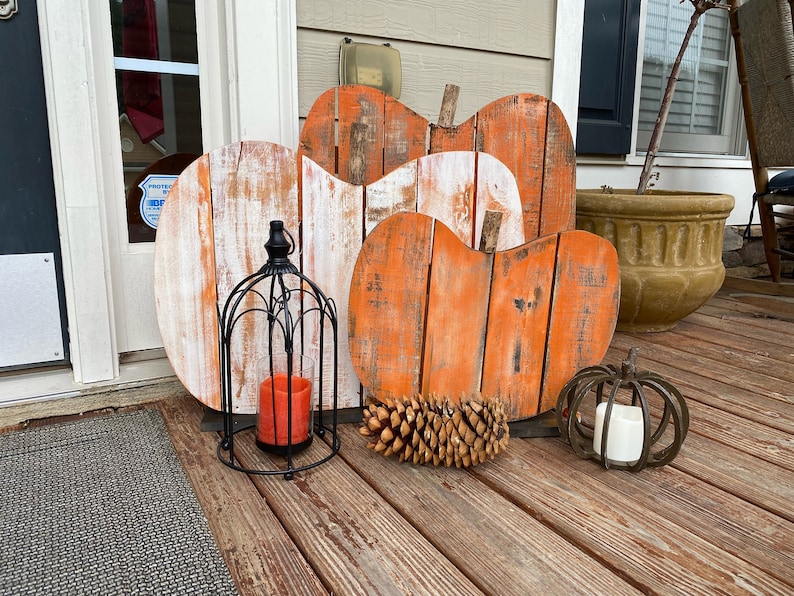 Orange Pallet Wood Pumpkins! Rustic Fall Porch Decor. Outdoor & Indoor ...