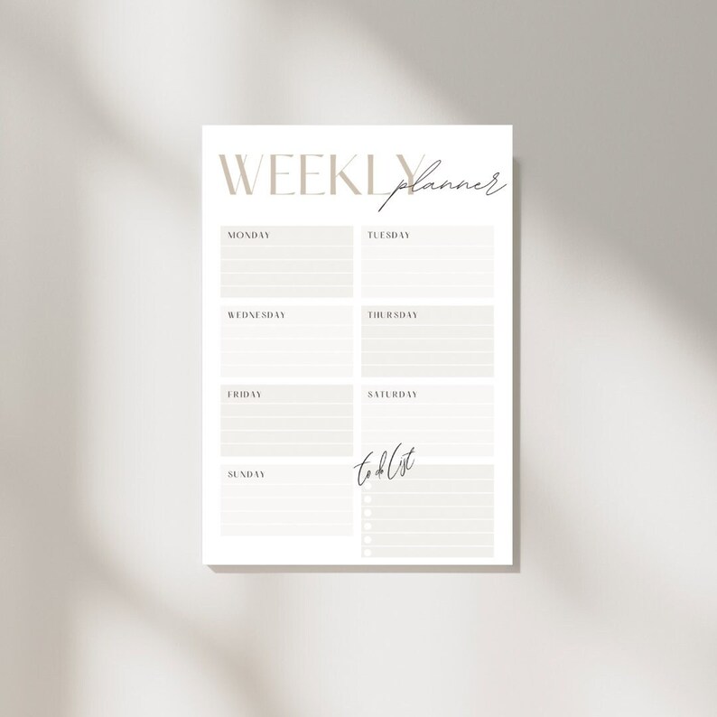 Minimal Neutral Beige Weekly Planner With to Do List - Etsy
