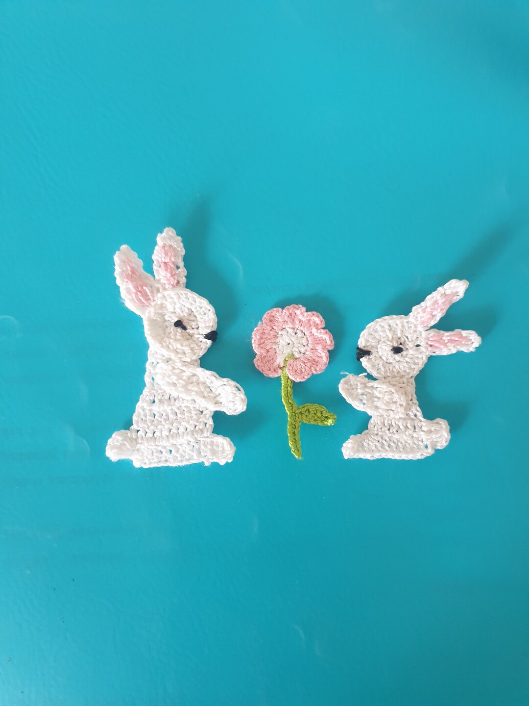 2 Crochet Rabbits, Crochet Applique, 2 Easter Bunnies, Cardmaking ...