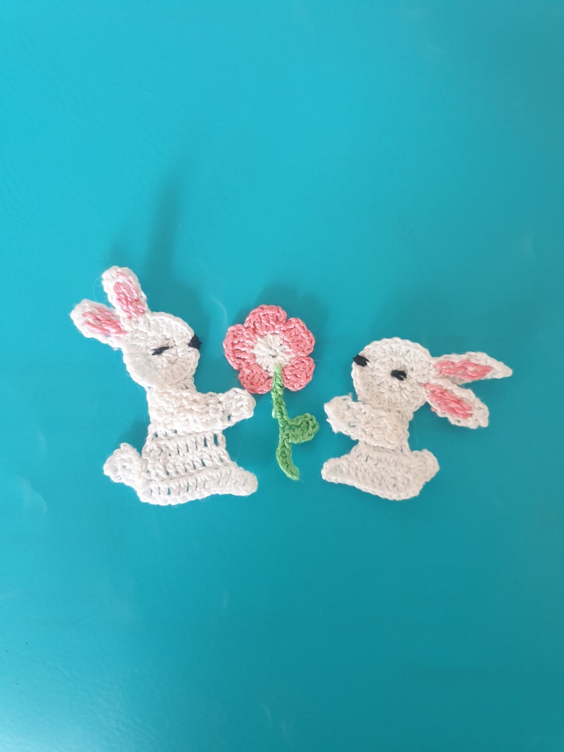 2 Crochet Rabbits, Crochet Applique, 2 Easter Bunnies, Cardmaking ...