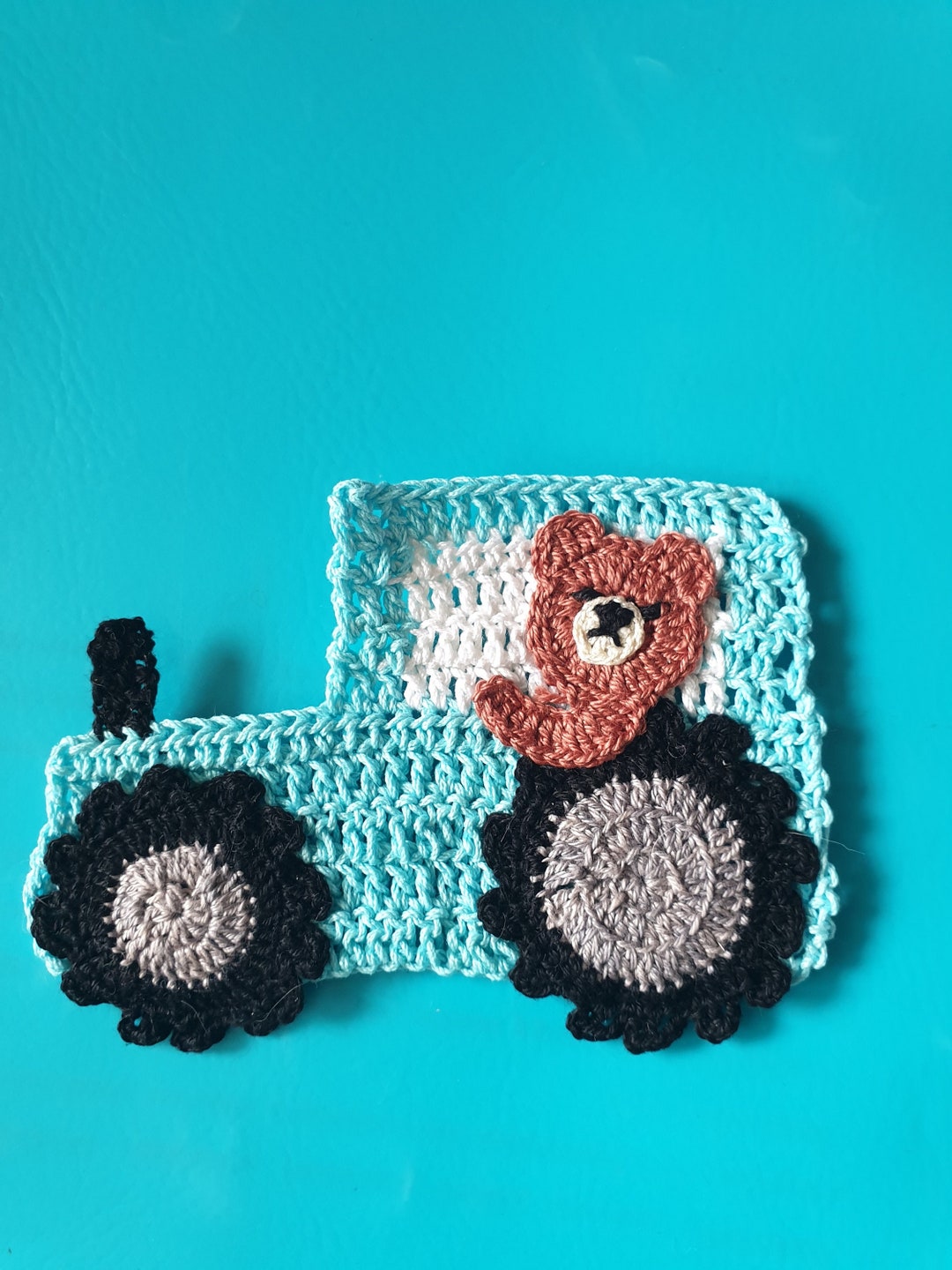 Crochet Tractor Applique, Tractor With Bear, Crochet Animals Applique ...