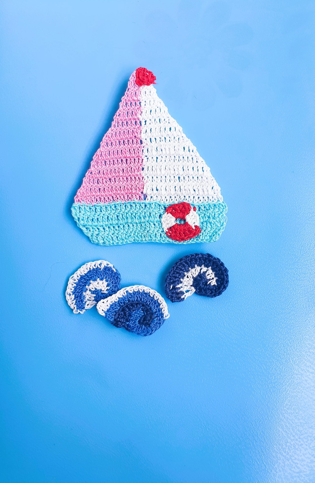 Crochet Boat on the Wave Applique, Sailboat Applique, Crochet Boat ...