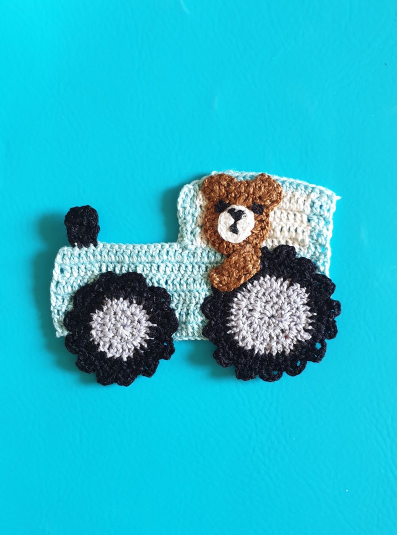 Crochet Tractor Applique, Tractor With Bear, Crochet Animals Applique ...