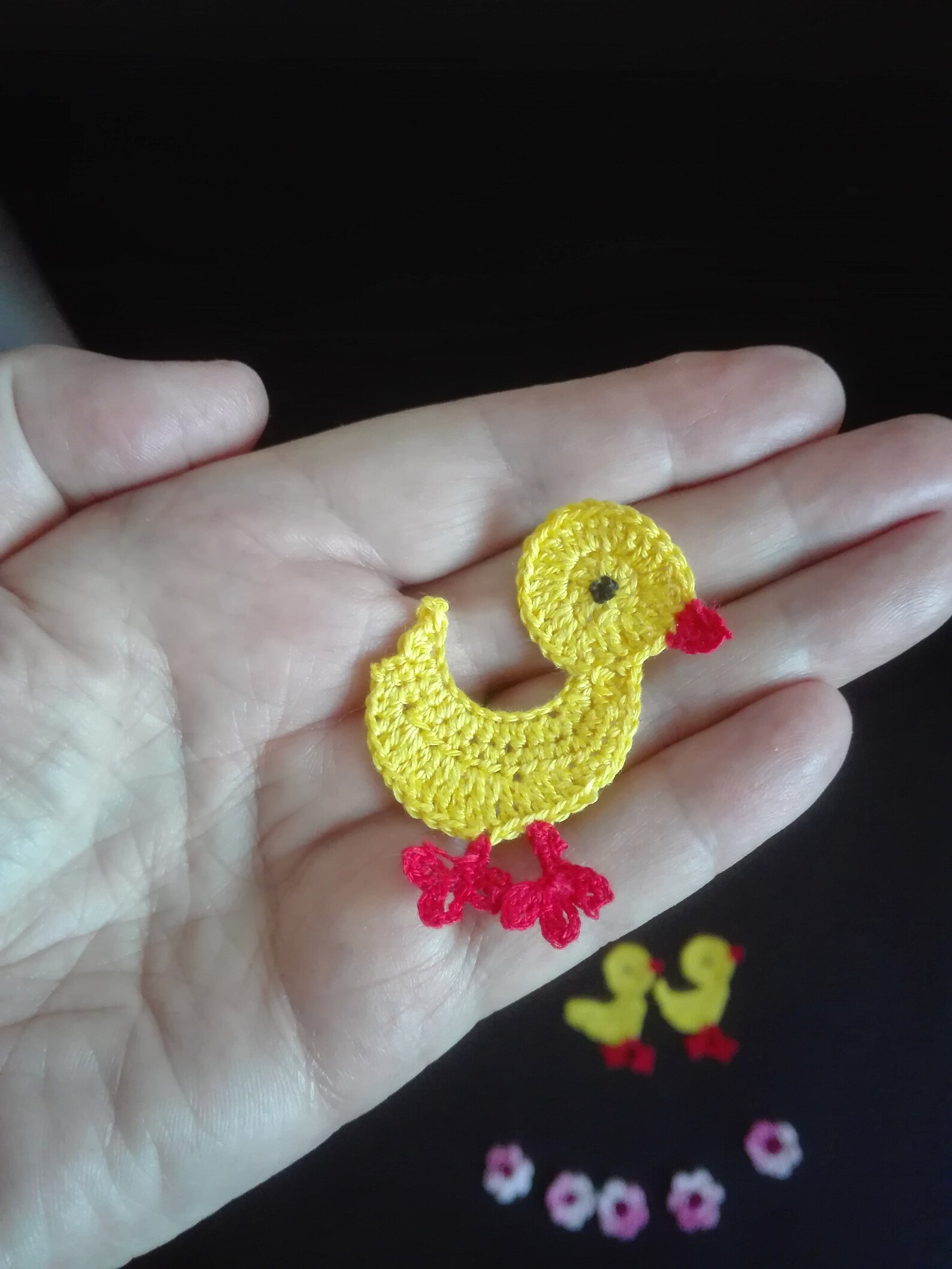 3 Crochet Chicken Appliques, Crochet Chickens With Pink Flowers ...