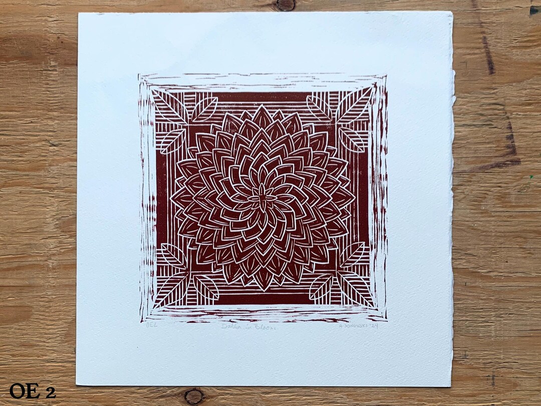 Dahlia in Bloom | Linocut Blockprint - Etsy