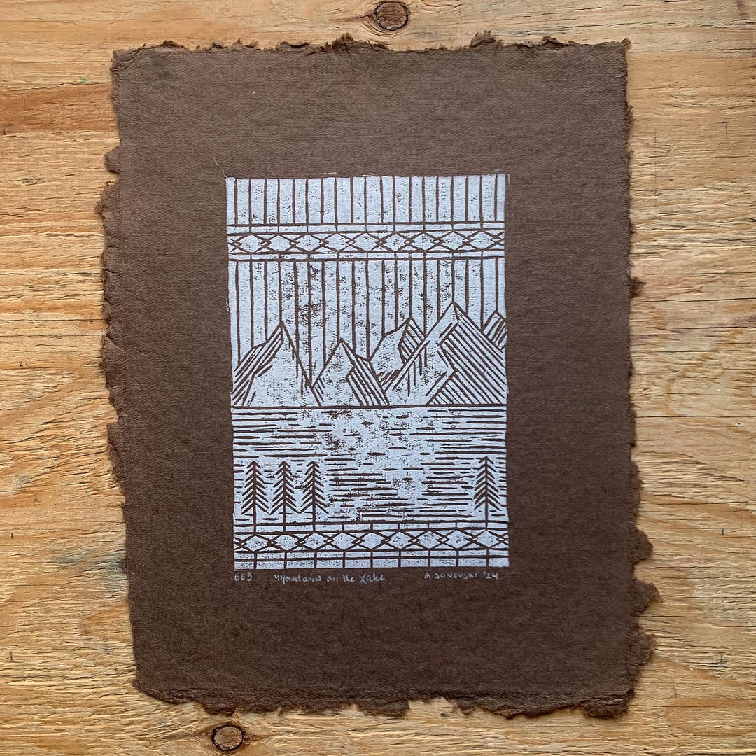 Mountains on the Lake | Linocut Blockprint - Etsy