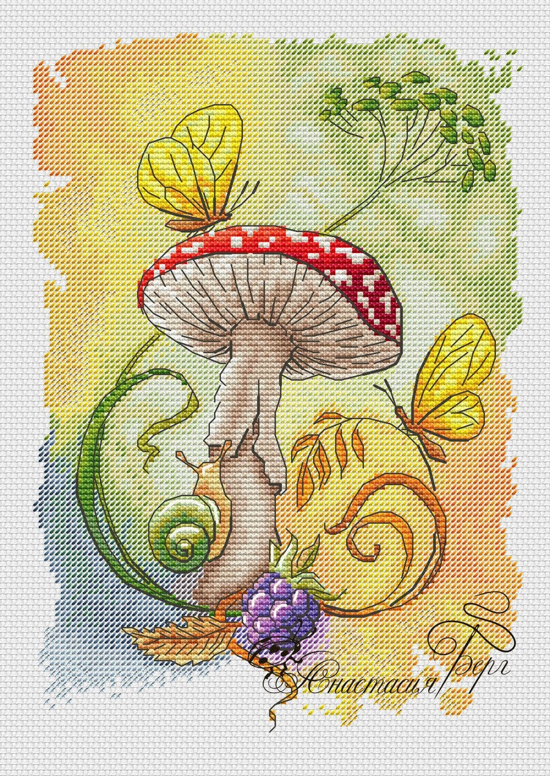 Mushroom Cross Stitch Pattern PDF Instant Download Forest | Etsy