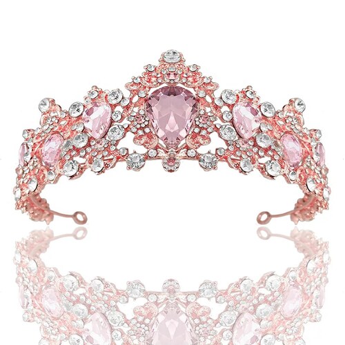 Queen Crown Tiara Gold Pink Jewelry Set Crystal Pearls Wedding - Etsy